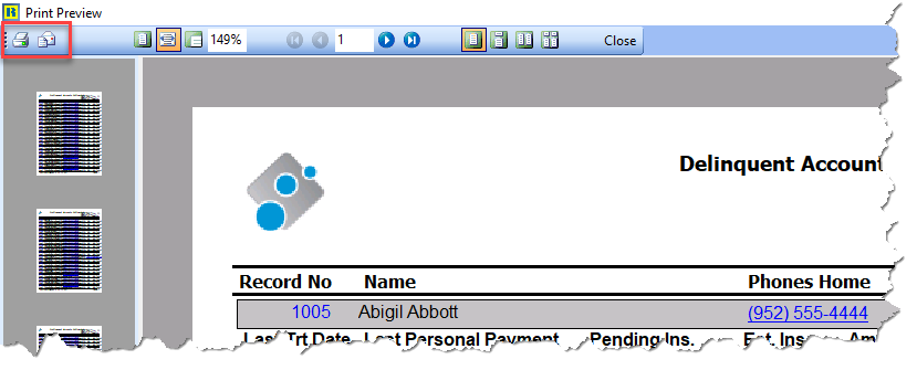 Report Print Preview Buttons | XLDent Dental Software